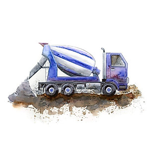 Construction Equipment Nursery Art Print Set, Set of 4 Truck Prints - Blue Cement Mixer, Green Excavator, Red Dump Truck and Yellow Bulldozer - Other Vehicles and Different Sizes Available