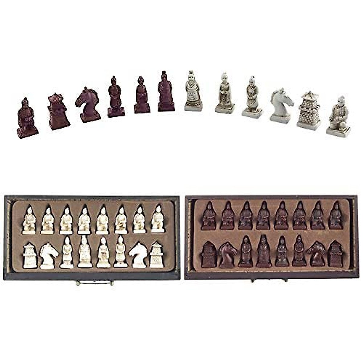 Ireav Retro Terracotta Warriors Chess Set for Kids and Adults Classic Family Board Game with Folding Wooden Chessboard 3D Resin Chess Pieces and Storage Slots (10.23×10.23 inch)
