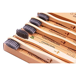 ECOFWORLD Soft Charcoal Bamboo Toothbrush - Natural Wooden Organic | USDA Certified Eco-Friendly | Extra Soft BPA Free Bristles Biodegradable | Individually Packed (Adults - 5 Pack)