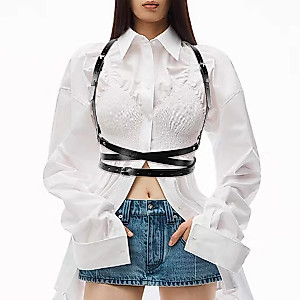 trypro Punk Leather Chest Harness Belt for Women Gothic Waist Corset Belts Adjustable Body Suspenders Party Accessories Dresses (01-Black)