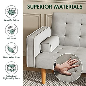 YESHOMY Futon Sofa Bed Convertible Sectional Sleeper Couch, Splitback Loveseat with Tapered Legs, 74", Small Lounge for Living Room, Study and Bedroom, Light Gray