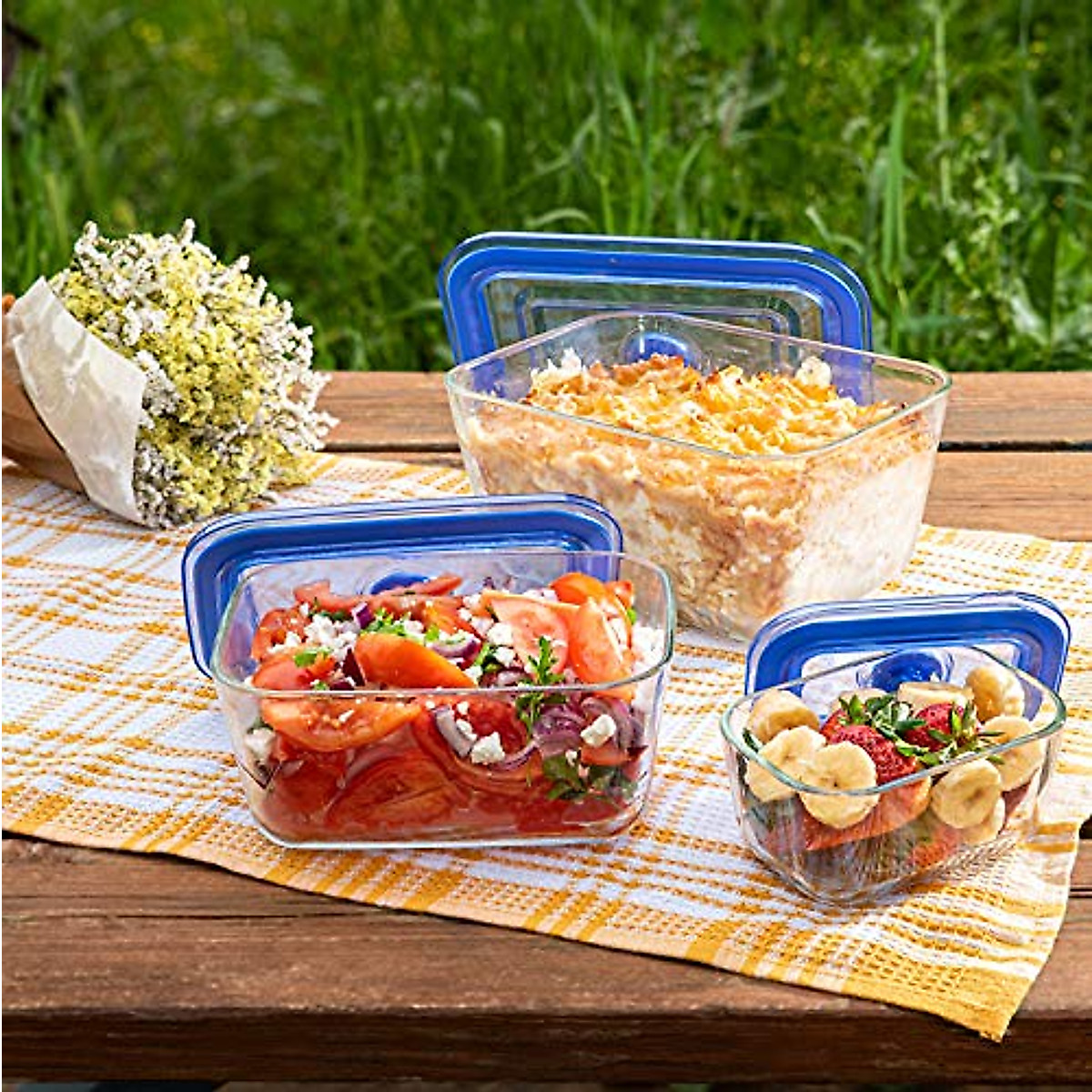 Moss & Stone Extra Large Glass Food Storage Containers Set Of 3-101 OZ/ 54 OZ/ 16 OZ Deep Rectangular Glass Food Container with Lid, Leak Proof, Microwave, Dishwasher, and Oven Safe.