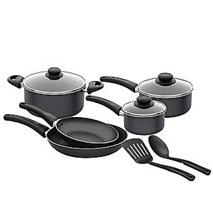 GoodCook Everyday Nonstick 10-Piece Cookware Set with Utensils, Includes Fry Pans, Sauce Pans, and Casserole Pan, PFOA-Free Nonstick Aluminum, Ergonomic Handles, Versatile Cooking Set