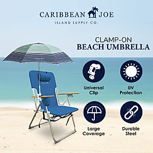 CARIBBEAN JOE Beach Umbrella for Chair, Adjustable and Universal Clamp On Beach Umbrella with UV Protection, 48 Inch Arc, Horizon Stripe