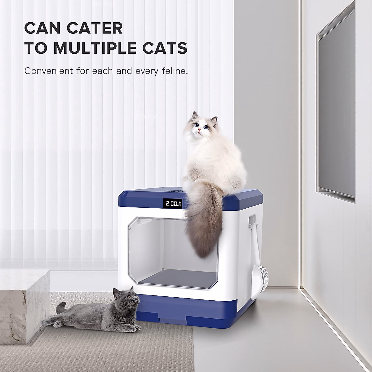 Smart Odor Removal Cat Litter Box, Large Litter Box with Lid for Big Cats,Non Leaking Kitty Litter Box for Multiple Cats, Enclosed Cat Box with Scoop&Mat
