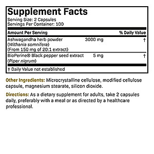 Futurebiotics Ashwagandha Capsules Extra Strength 3000mg - Stress Relief Formula, Natural Mood Support, Stress, Focus, and Energy Support Supplement, 200 Capsules