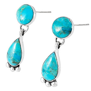 Turquoise Earrings 925 Sterling Silver & Genuine Turquoise (Turquoise)