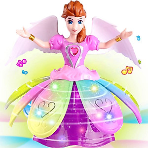 Liberty Imports Princess Musical Dancing Angel Doll with 3D LED Lights, Music and 360° Spinning - Bump and Go Electric Musical Fairy Girl Toy for Kids