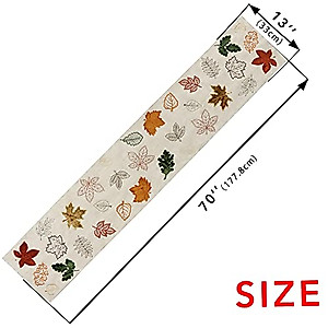 OWENIE Fall Table Runner 70 Inches Long, Embroidered Thanksgiving Table Runner for Fall, Autumn Harvest Farmhouse Linen Table Runner with Colorful Maple Leaves, 13 x 70 inches