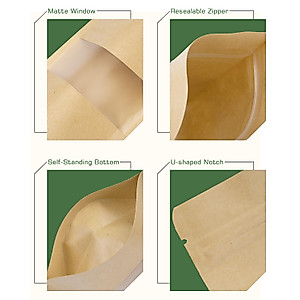 Food Storage Bags 140 Packs Resealable Bags Kraft Paper Bags Coffee Bags Packaging Bags with Window Stand Up Pouches Bags for Small Business Christmas(5.9x8.6 Inches)