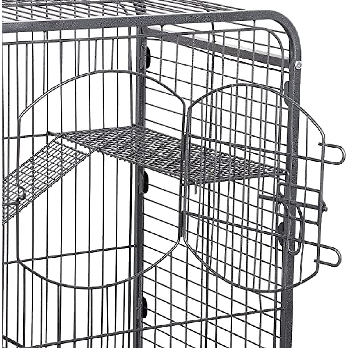 37-inch Metal Ferret Chinchilla Small Animals Hutch Rolling Cage Guinea Pig/Kitten/Rabbit Pet with 2 Front Doors for Indoor Outdoor (Black Vein, Metal Platform and Ladder)