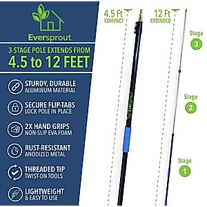 EVERSPROUT 12-Foot Fruit Picker (20+ Foot Reach) | Telescoping Fruit Picker Pole, Easy to Attach Twist-On Apple Basket | Lightweight, High-Grade Aluminum Extension Pole with Fruit Picker Basket
