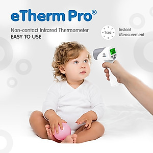 Elepho eTherm Pro Medical Quality Non-Contact IR Forehead Thermometer for Family or Office Use. Instant Body, Object, or Liquid Readings. Large LCD Display. 32 Memory Readings