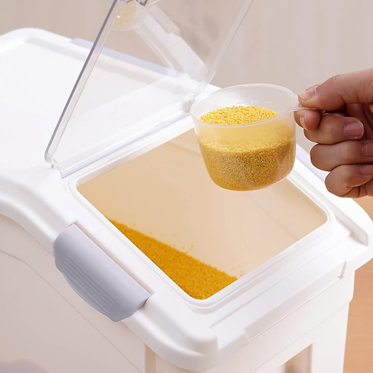 RUIAN 2pcs Food Container, Food Storage Box With Lid and Shovel, Airtight Flour Storage Container 25 lb Rice Storage Container with Wheels for Kitchen Flour, Rice, Grain,（Gray）