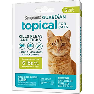 Sergeant's Guardian Flea & Tick Squeeze On Topical Cats 6lbs and Over., 3 Count