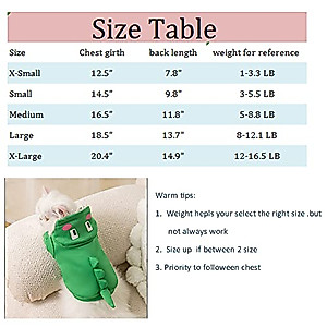 MQQYLBHDS Cartoon Dino Dog Hoodies Halloween Cat Costume Pet Dinosaur Cosplay Green Puppy Hooded Coat Doggy Warm Clothes with Hat Winter Sweatshirt for Cats and Small Medium Dogs (A, Small)