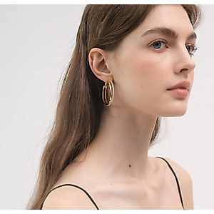 Gemini Women's Jewerly 18k Yellow Gold Filled CZ Diamonds Hoop Earrings Valentine's Day Gifts Gm032Yg 1.5 inches