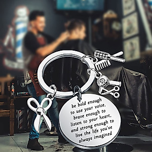 AKTAP Hair Stylist Gift Hairdresser Keychain Inspirational Hairstyliest Jewelry Cosmetology Graduation Gift Be Bold Enough to Use Your Voice (Hairdresser Keychain)