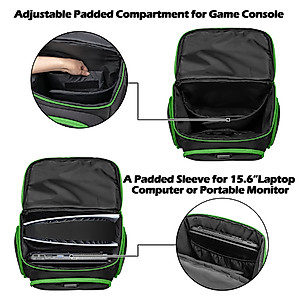 Trunab Gaming Console Backpack Compatible with Playstation 5 / PS5 Slim / PS4 / Xbox One, Travel Carrying Bag with Multiple Pockets for 15.6” Laptop and Gaming Accessories