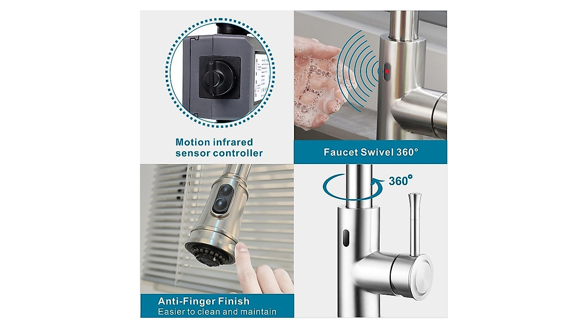 Touchless Kitchen Faucet with Motion Sensor and Sprayer