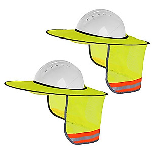 2 Pack Hard Hat Sunshield,Full Brim Mesh Neck Sunshade for Hardhats,High Visibility,Reflective
