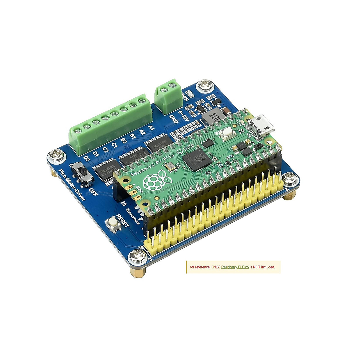 Waveshare DC Motor Driver Module for Raspberry Pi Pico Driving Up to 4X DC Motors Suitable for 2WD or 4WD Driving