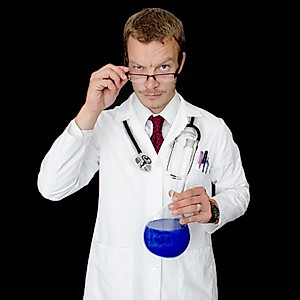 Women Men Doctor Costume Lab Coat Set Halloween White Lab Coat Scientist Coat and Dual Head Stethoscope Adults Unisex(X-Large)