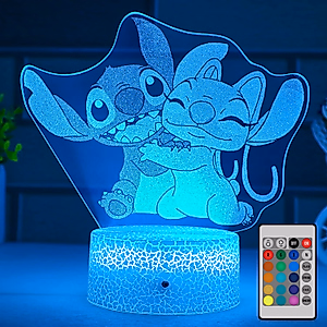qiujonvy Stitch Night Light,Stitch Lamp with Remote & Smart Touch 16 Colors Changing Dimmable Anime Table Lamp, as Perfect Birthday Xmas Stitch Gifts for Boys and Girls