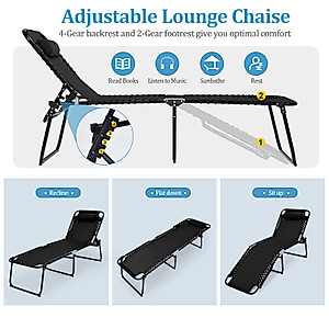 HAPPYGRILL Folding Lounge Chair with 4 Position Adjustable Backrest, Portable Lightweight Reclining Chair Recliner for Beach Camping Patio Lawn