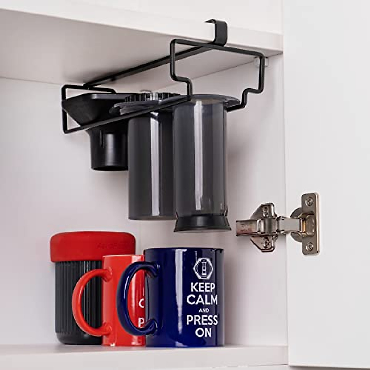 The RACK: Under Cabinet Rack Compatible with AeroPress Coffee Maker. Fits All Models Including AeroPress Go. (Black)