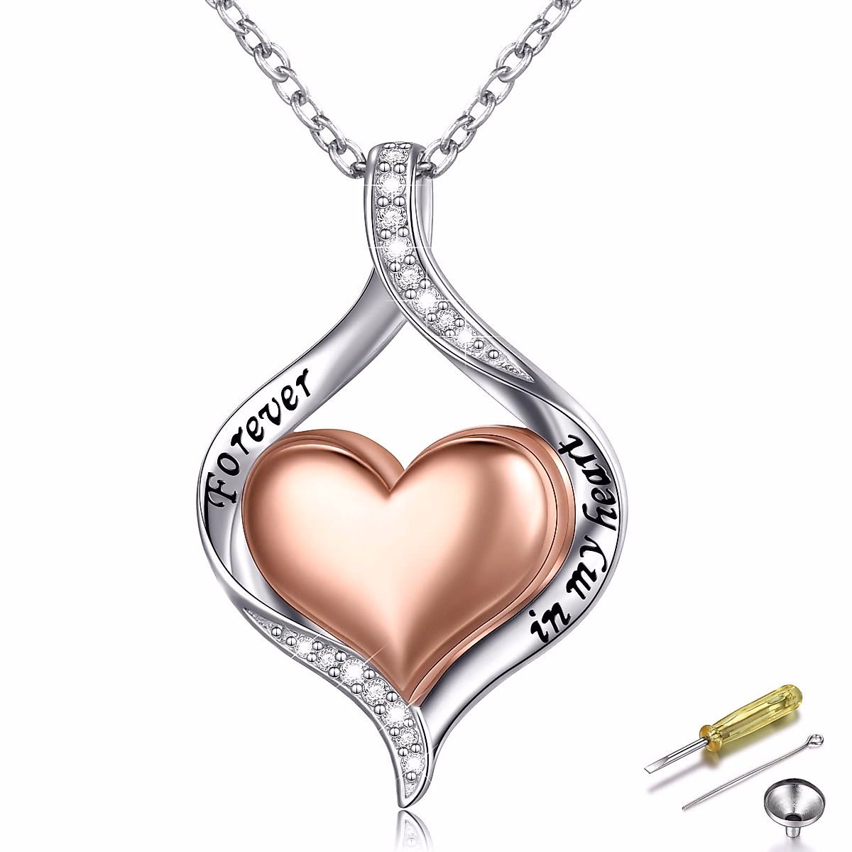 Cremation Jewelry 925 Sterling Silver Teardrop Urn Necklace for Ashes Rose Gold Heart Shape Forever In My Heart Memorial Keepsake Pendant for Human/Pets Ashes for Women Gift(Heart Rose Gold)