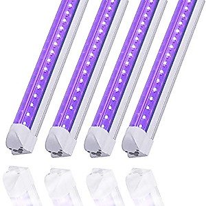 4 Pack LED UV Black Light Bar 1FT 10W T8 Integrated V Shaped, Blacklight Fixture for Blacklight Poster and Party, Fun Atmosphere Led Stage  with Built-in ON/Off Switch(1ft 10w, 4 Pack)