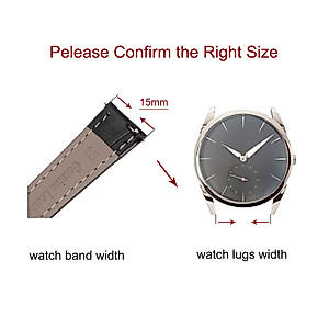 uxcell Black Leather Watch Band 15mm Quick Release Deployment Buckle Cowhide Watch Strap for Men and Women