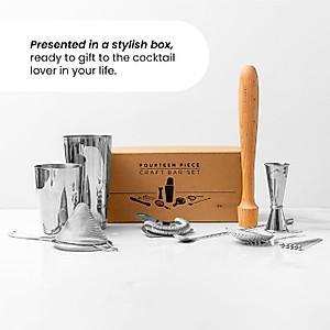 A Bar Above 14-Piece Professional Bartender Gift Set - Premium Barware Accessories for Home Bar - Bartending Gift Kit Includes Shaker, Jigger, Strainers & More - Valentines Day Gifts for Him & Her