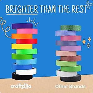 Craftzilla Colored Masking Tape – 11 Roll Multi Pack – 825 Feet x 1 Inch of Colorful Craft Tape – Vibrant Rainbow Colored Painters Tape – Great for Arts & Crafts, Labeling and Color-Coding