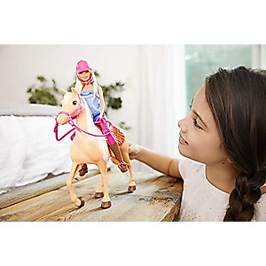Barbie Doll & Horse Set, Blonde Fashion Doll in Riding Outfit & Light Brown Horse with Saddle, Bridle & Reins