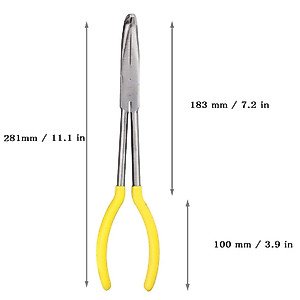 BQKKWIN 11 Inch Long Reach Long Nose Pliers Designed for Mechanics, Technicians, and Contractors Work with Delicate or Difficult-to-Reach Pieces Milled-Jaws Steel “90° Degree Bent Nose Plier