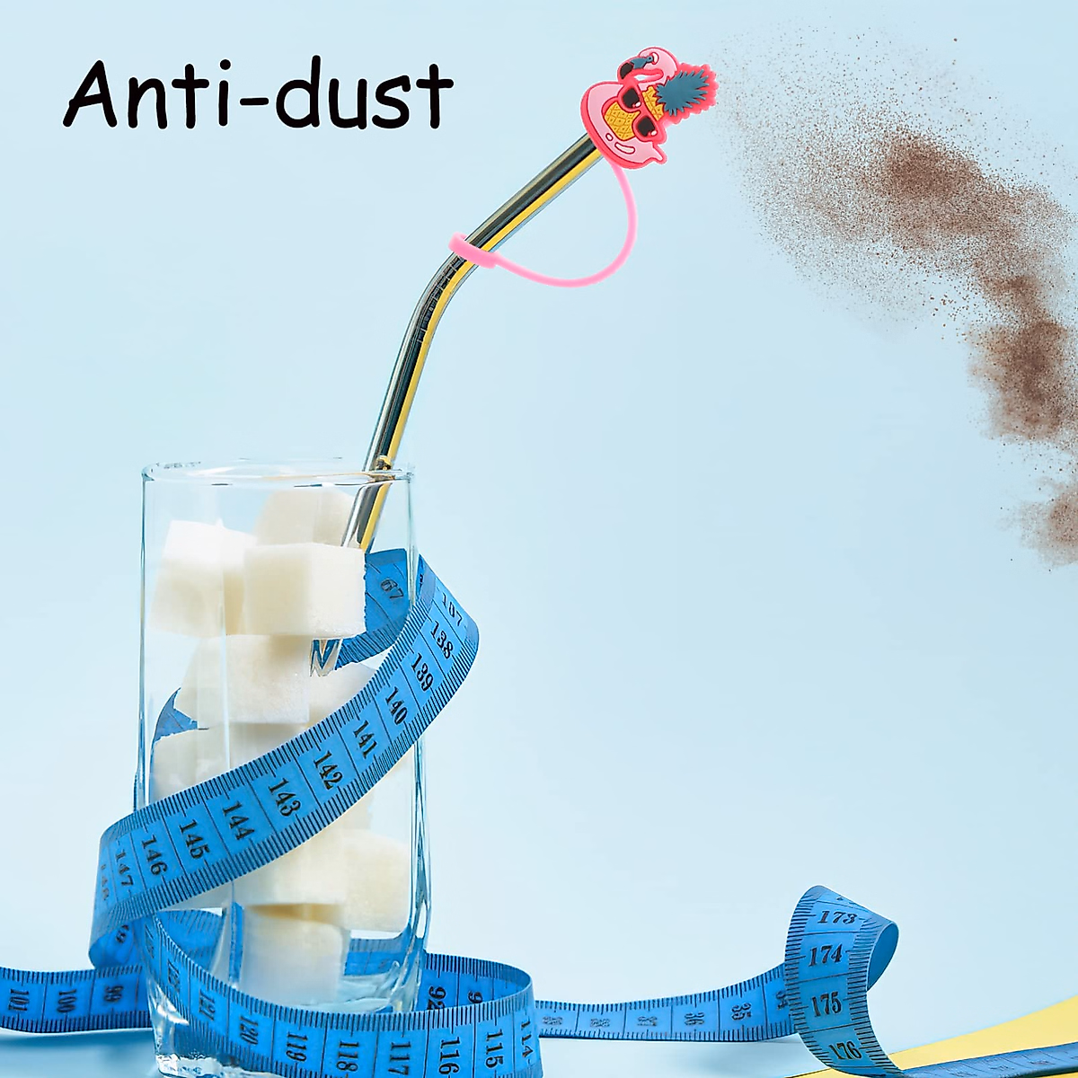 GLEAVI 8pcs Straw Tips Cover Flamingo Shape Straw Toppers Straw Plugs Silicone Straw Tips Caps for Resuable Straws Protector Decoration