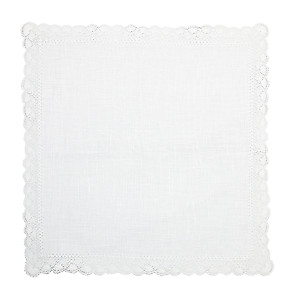 CTM® Women's Nosegay Hand Made Bobbin Lace Linen Handkerchief, White