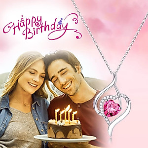 March Birthstone Necklace for Women, Blue Aquamarine Necklace Love Heart Birthstone Jewelry Anniversary Valentines Day Gift for Her Mothers Day Christmas Birthday Gift for Her Mom Wife Girlfriend