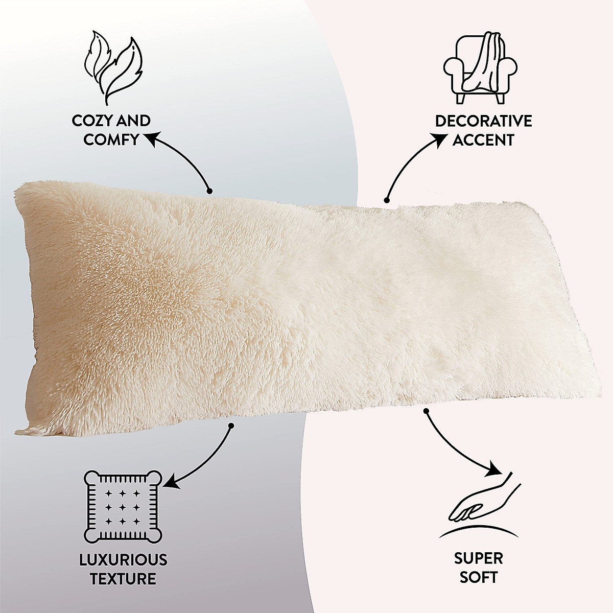 Urban Lifestyle Long Hair Faux Fur Body Pillow, 20"x48", Ivory