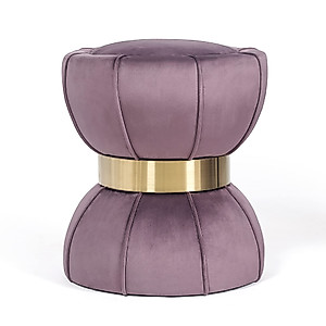 Joveco Round Velvet Ottoman, Upholstered Vanity Stool Footrest Footstool Side Table Seat with Metal Band for Makeup Room Living Room Bedroom (Purple)