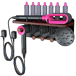FLE Storage Holder Organizer for Dyson Airwrap Curling Iron Accessories Wall Mounted, Wood Metal Organizor for Airwrap Styler and Attachments Black