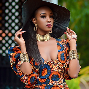 sailimue 4pcs African National Jewelry for Women African Egyptian Choker Collars Gold Chunky Statement Leather Necklace Bangle Bracelet Earring Jewelry Set, MQI-SAIS-SS29-Africa