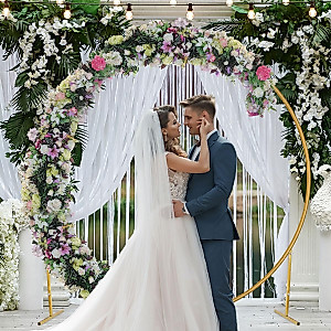 HEOMU 7.3FT Round Backdrop Stand Circle Balloon Arch Stand, Metal Wedding Flower Ring Arch Stand Wedding Arches for Ceremony, Birthday Party, Baby Shower, Graduation Backdrop Decoration, Gold