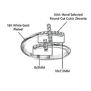 Savlano 18K White Gold Plated Round Cut Cubic Zirconia Double Sideways Cross Band Ring Women Religious Ring (6)