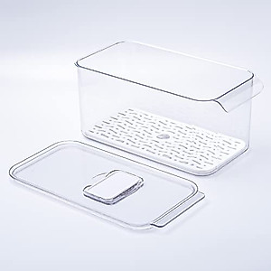 AZONEIN Clear Plastic Stackable Storage Boxes - 3 PCS Kitchen Fruit Freezer Storage Containers Fridge Organisers Bins With Valve And Removable Drain Board…