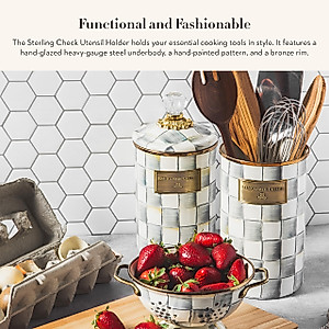 MACKENZIE-CHILDS Enamel Utensil Holder, Kitchen Utensil Holder for Countertop, Storage Caddy, Gray-and-White Sterling Check