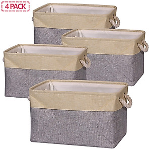 TENABORT Set of 4 Large Storage Basket Bin, Foldable Storage Cube Box Canvas Fabric Collapsible Organizer with Handles for Closet Home Office Clothes Shelf Nursery, Grey and Beige