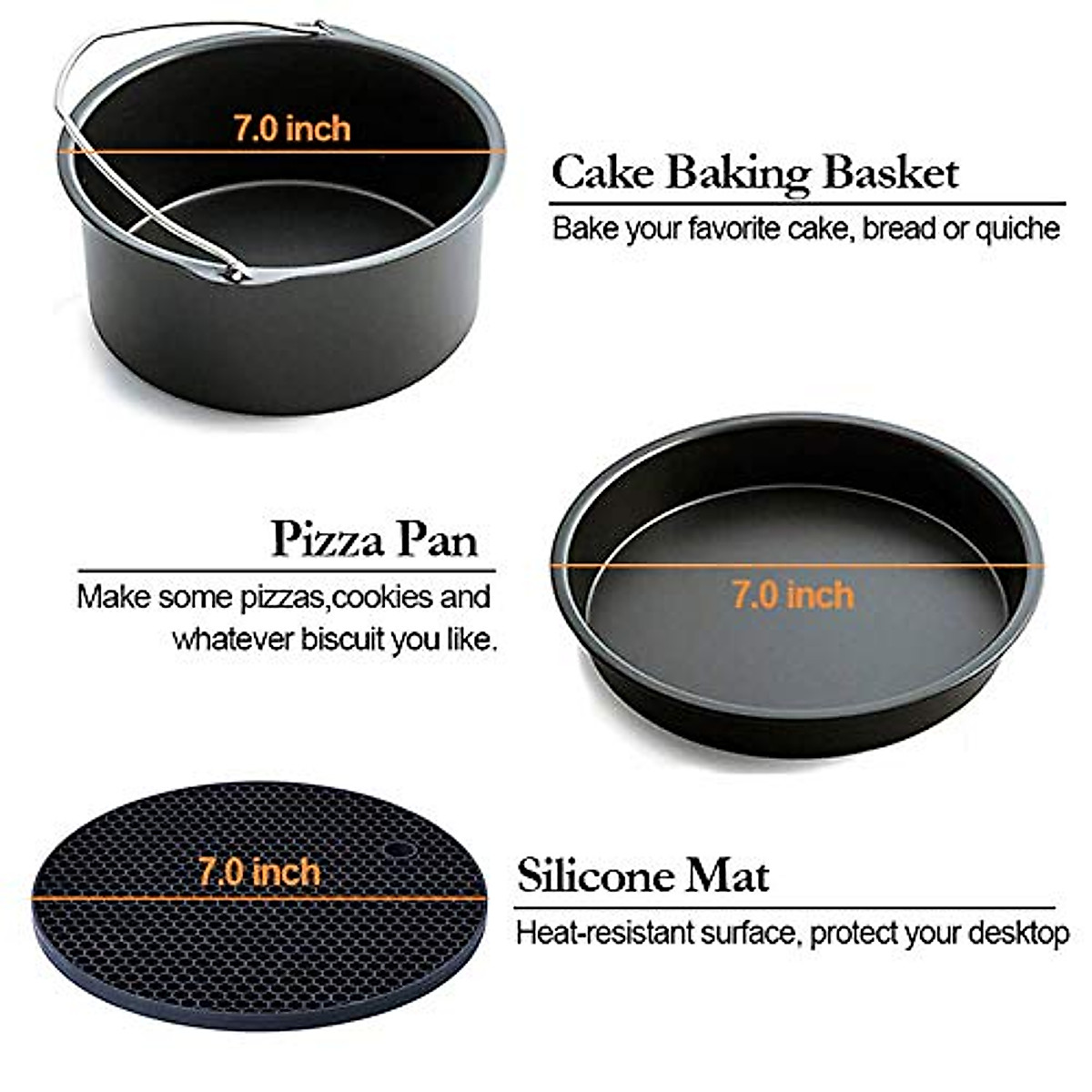 7 inch General Air Fryer Accessories Kit with Recipe Cookbook, Compatible for Ninja 4qt Philips Gowise USA Cozyna Airfryer 3.2QT - 3.5QT - 3.7QT, Also Instant Pot Accessories